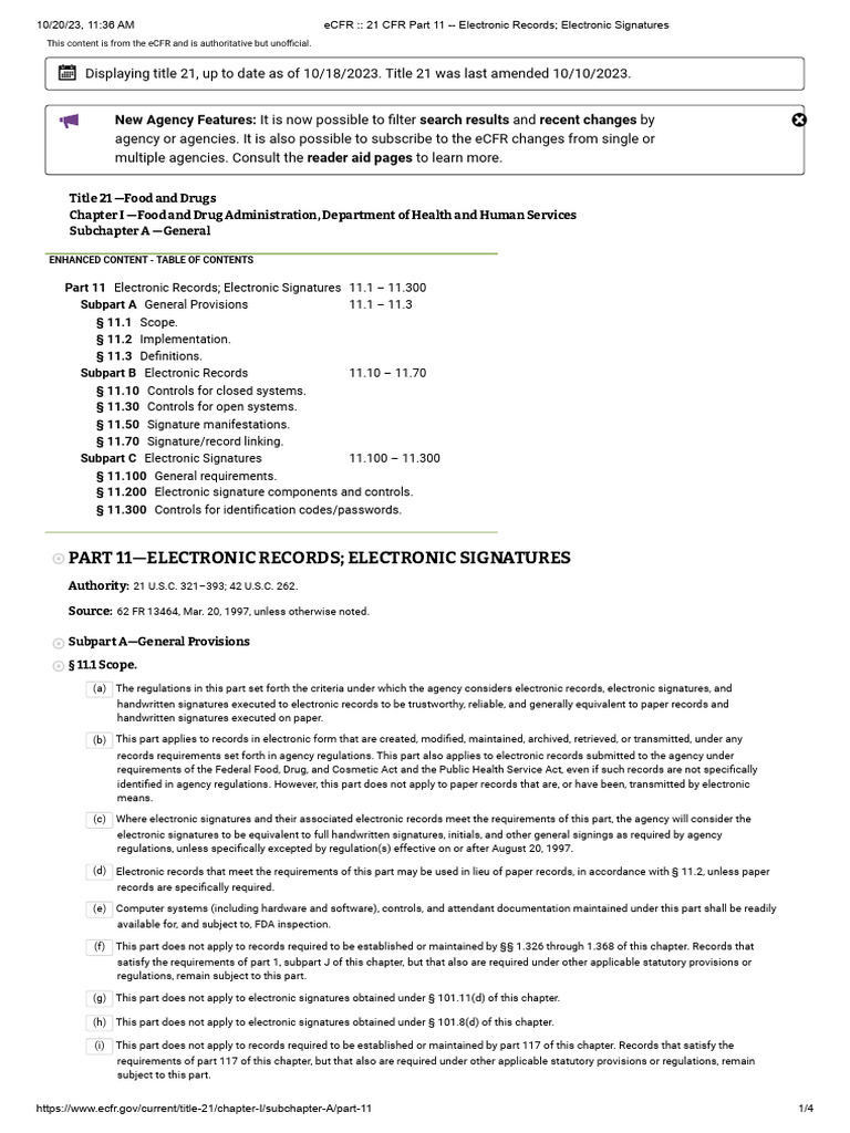 eCFR - 21 CFR Part 11 - Electronic Records Electronic Signatures | PDF
