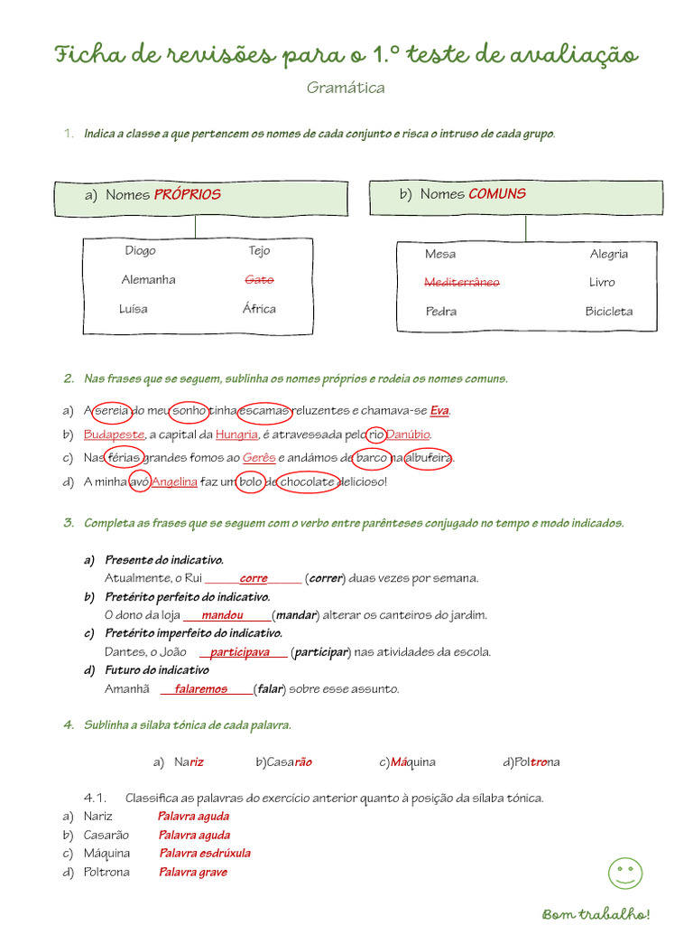 Ficha De Revisões 1 º Teste CorreÇÃo Pdf