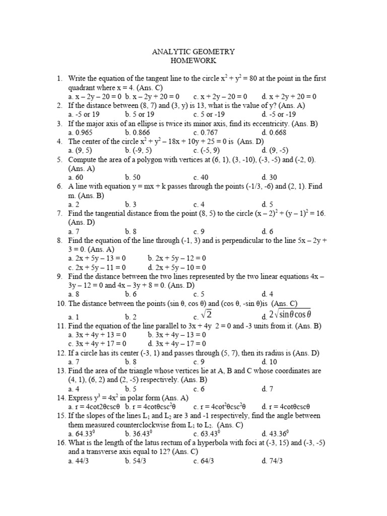 Analytic Geometry Homework 22 | PDF