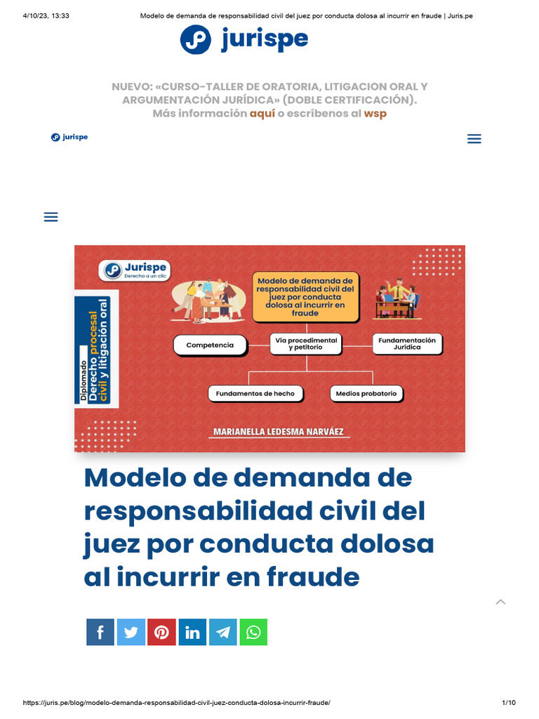 Modelo de Demanda de Responsabilidad Civil Del Juez Por Conducta Dolosa ...