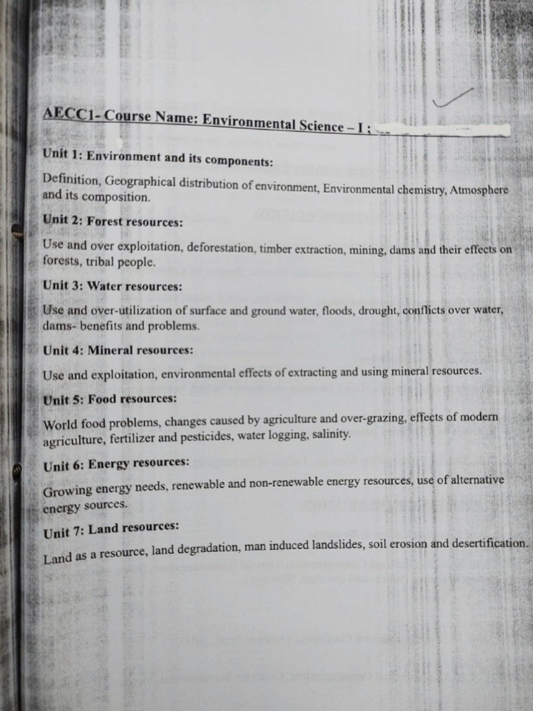 Environmental Science Syllabus | PDF