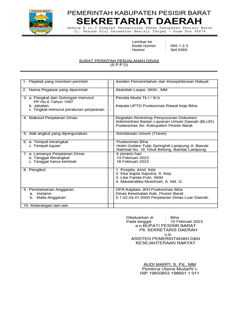 Format SPPD 2023 PKM Biha | PDF