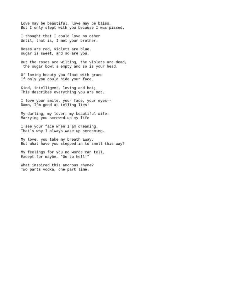 Humorous Anti-Love Poems Collection | PDF