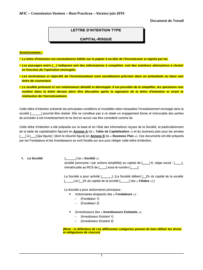 Lettre Intention Modele AFIC 2010 | PDF
