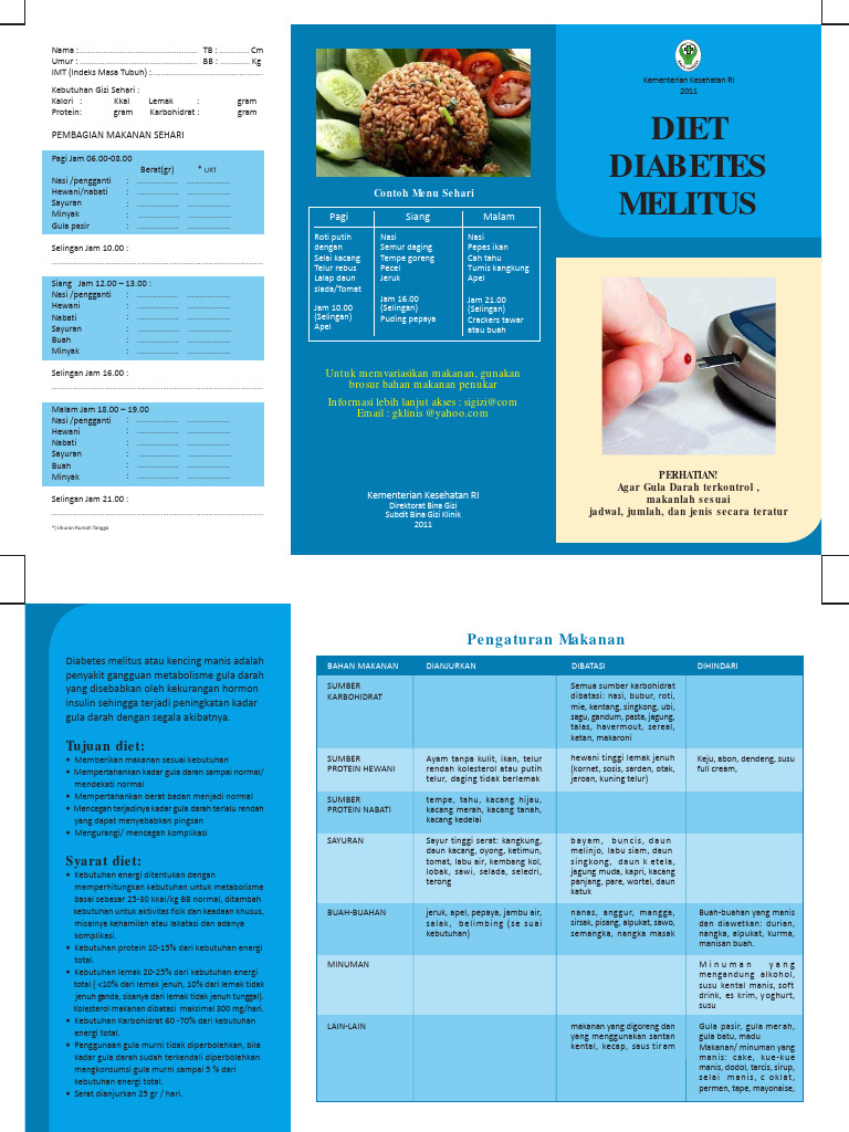 Minyak Contoh Menu Sehari DIET DIABETES | PDF