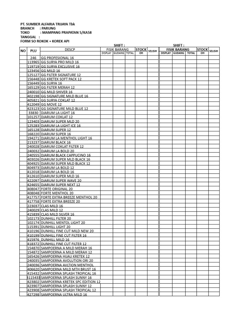 Form So Rokok & Korek Api - Rawan Hilang | PDF