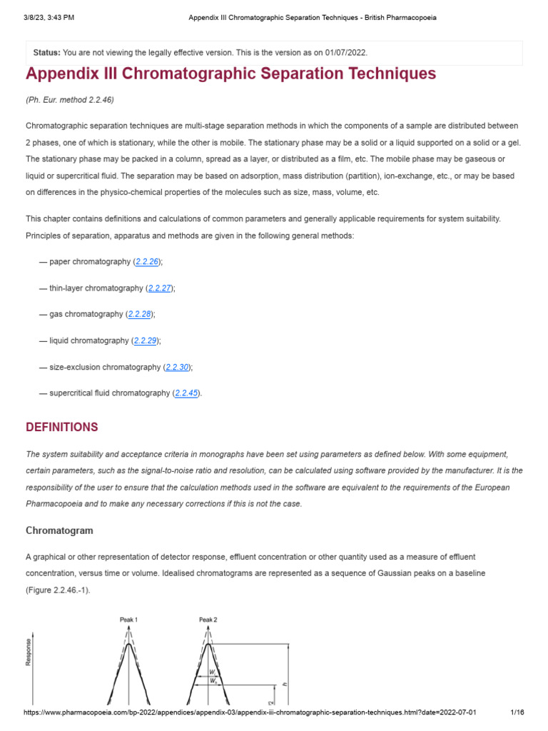 Appendix III Chromatographic Separation Techniques - British Pharmacopoeia | PDF