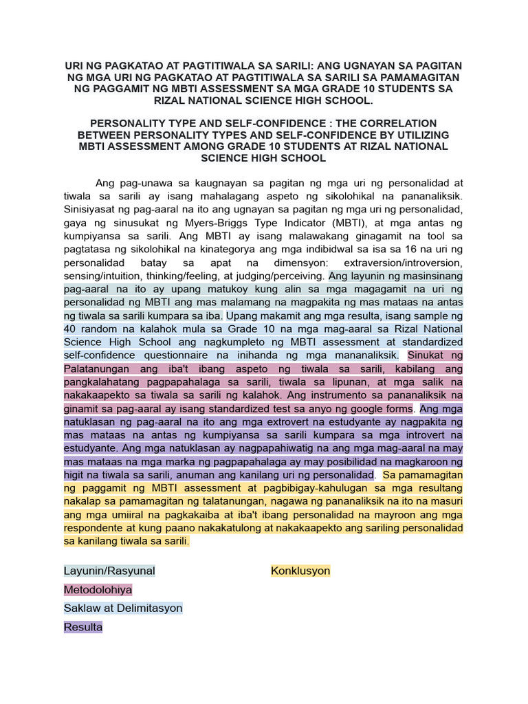Layunin/Rasyunal Konklusyon Metodolohiya Saklaw at Delimitasyon Resulta ...