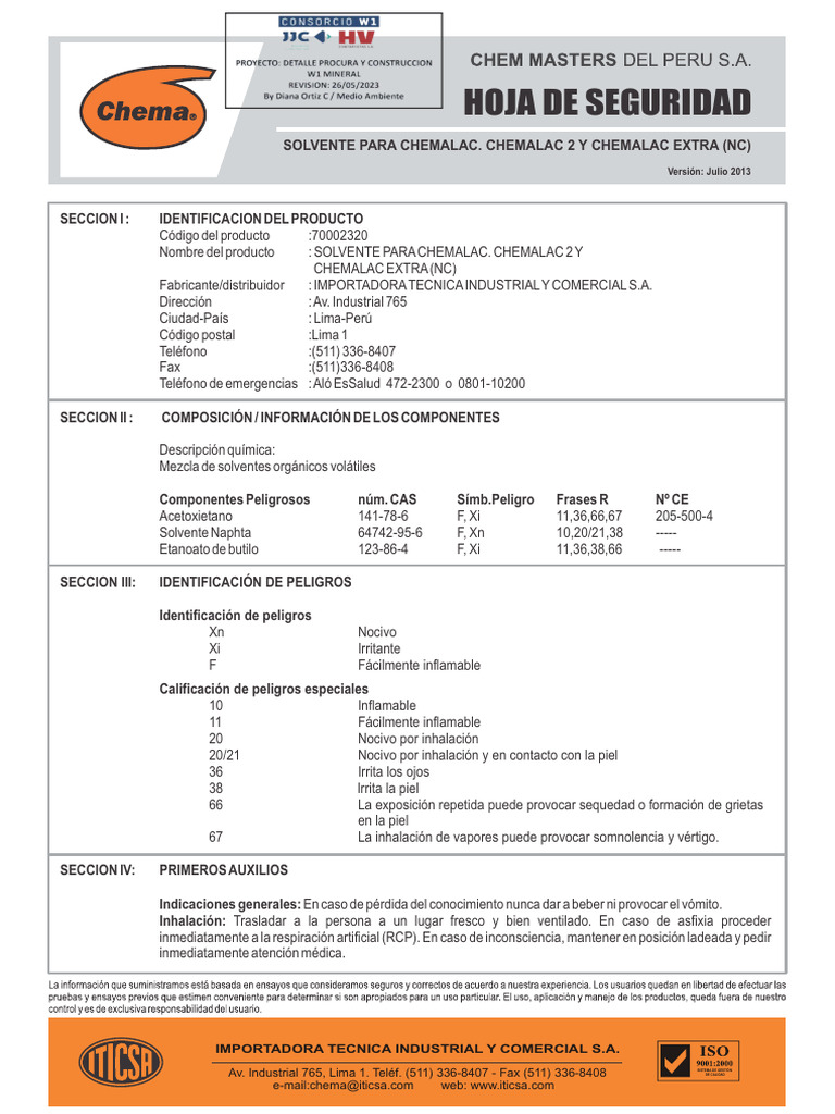 MSDS - CHEMA-Solvente para Chemalac | PDF