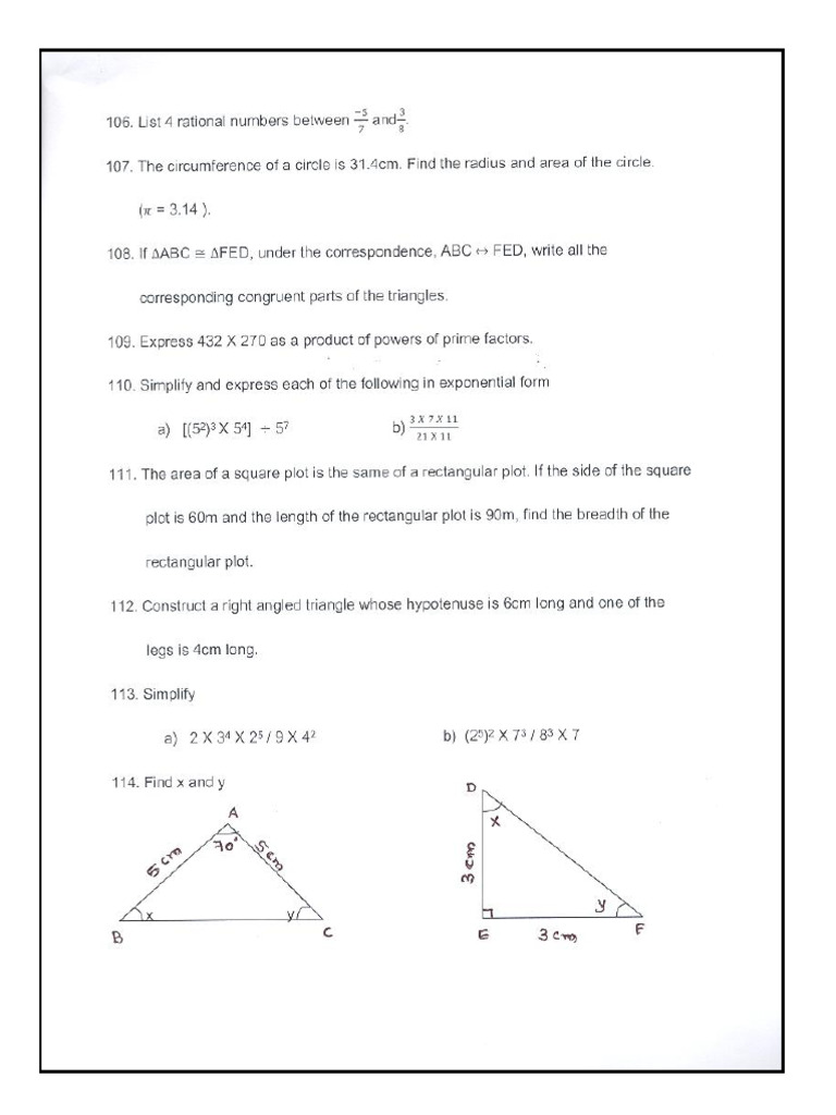 CBSE Class 7 Mathematics Worksheet | PDF