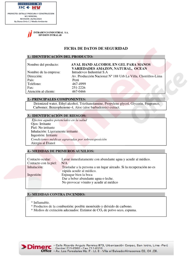 MSDS - Alcohol en Gel | PDF