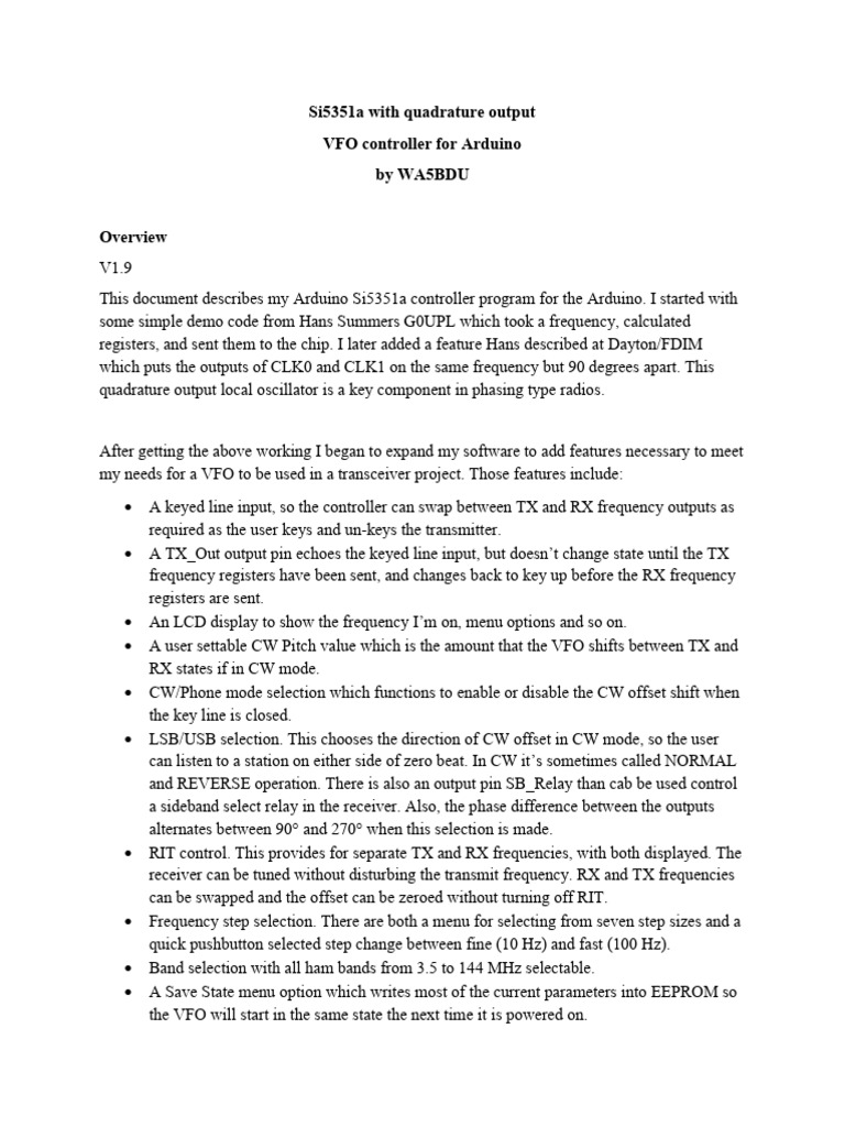 Arduino VFO Controller Guide | PDF | Arduino | Pitch (Music)