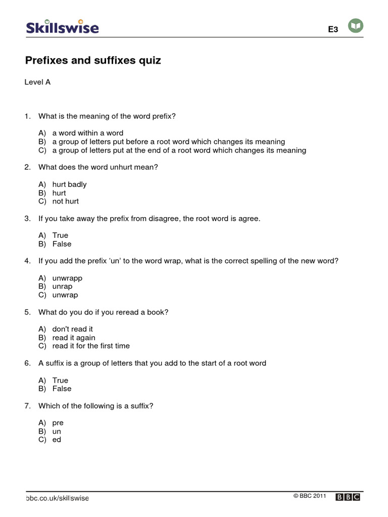 Affixes Test 1 | PDF