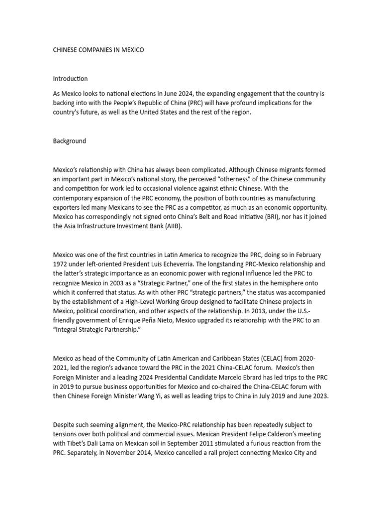 China-Mexico Economic Relations Overview | PDF