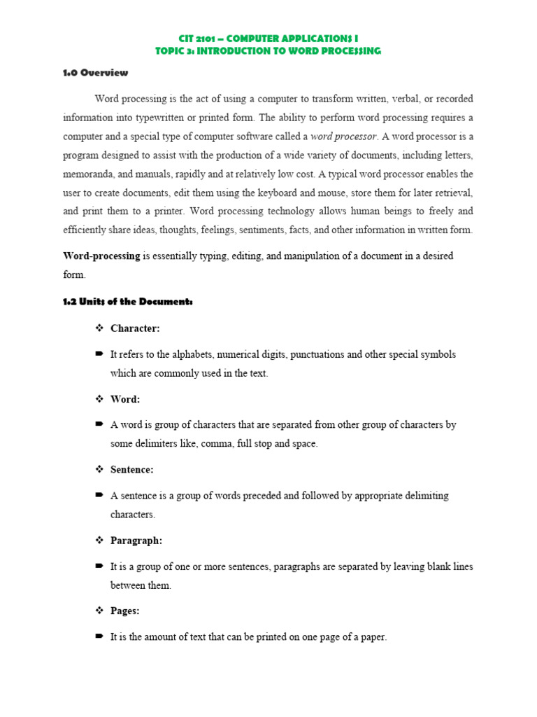 Introduction to word processing | PDF