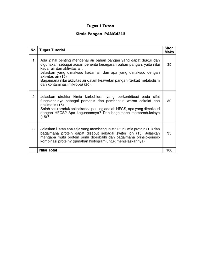 Tugas 1 Tuton Kimia Pangan | PDF