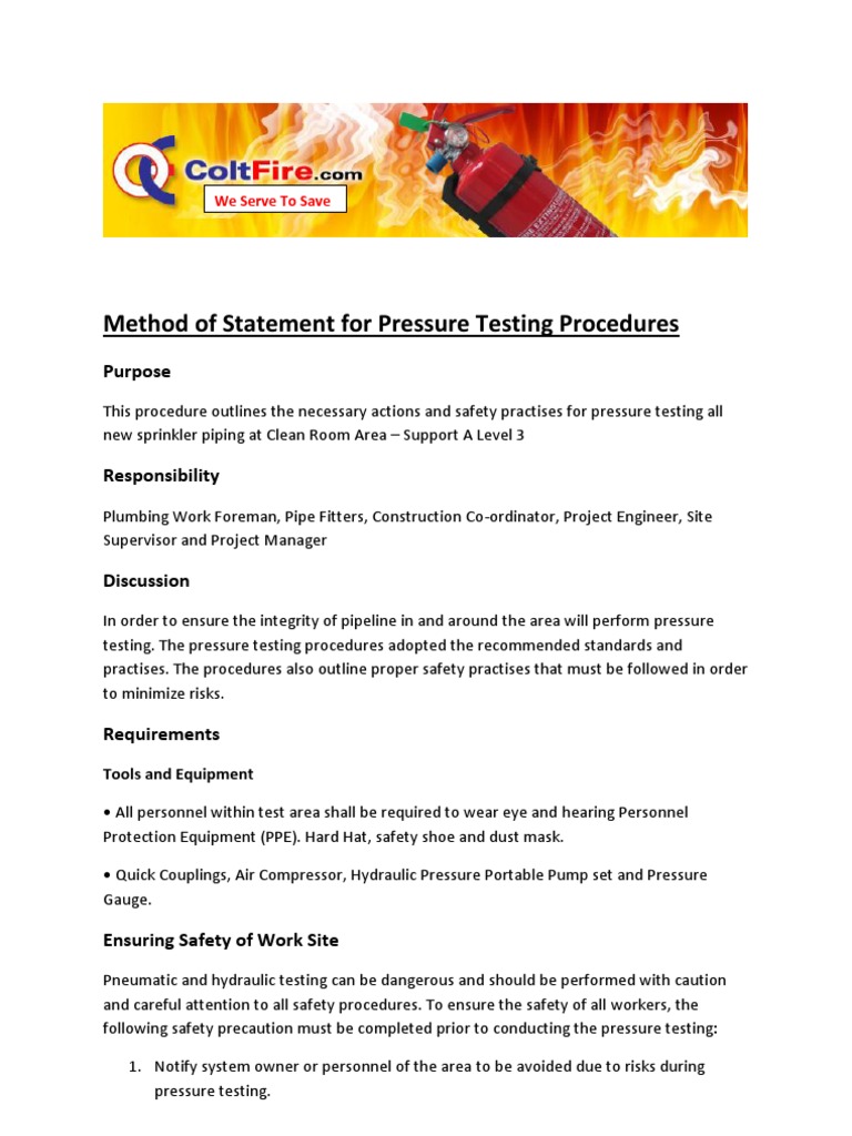 Method of Statement For Pressure Testing Procedures | PDF | Leak | Safety