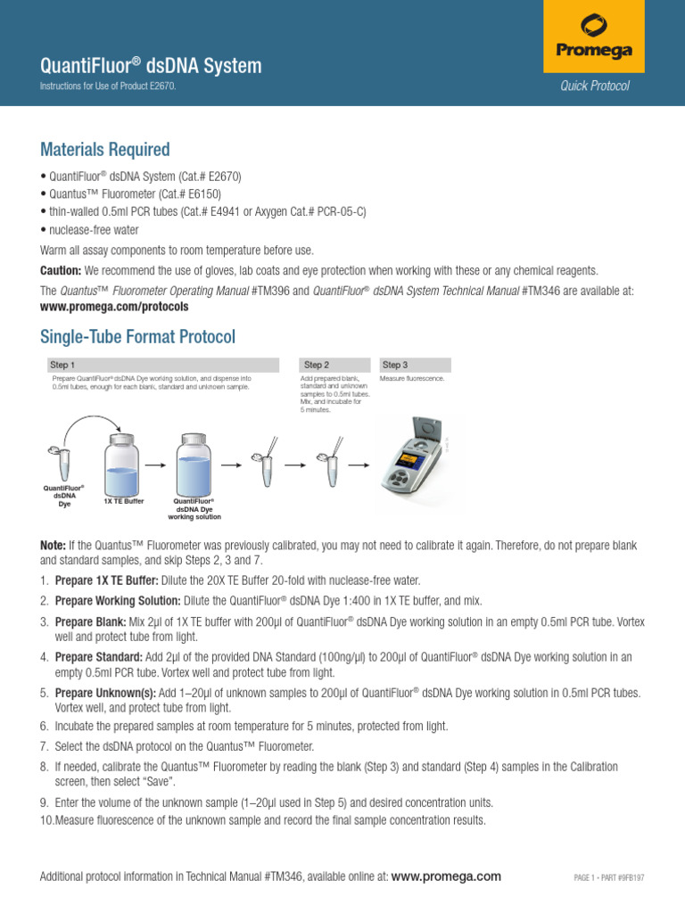 QuantiFluor® dsDNA System Quick Protocol FB197 | PDF