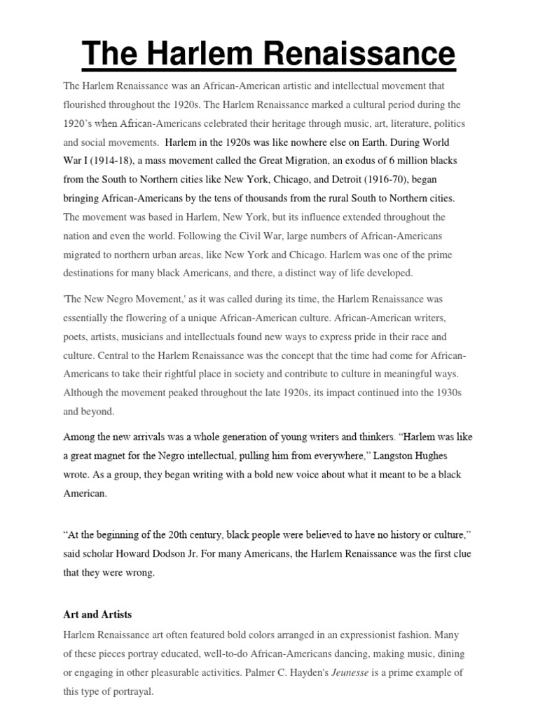 The Harlem Renaissance Article | PDF