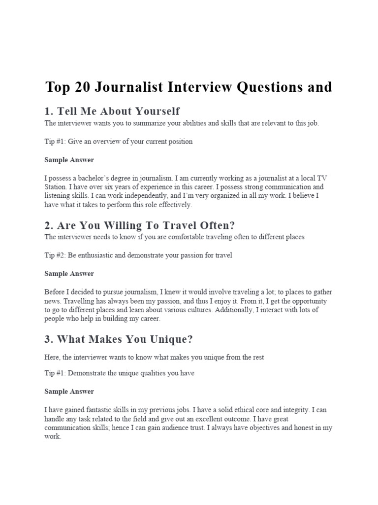 Top 20 Journalist Interview Questions and | PDF | Leadership | Journalism