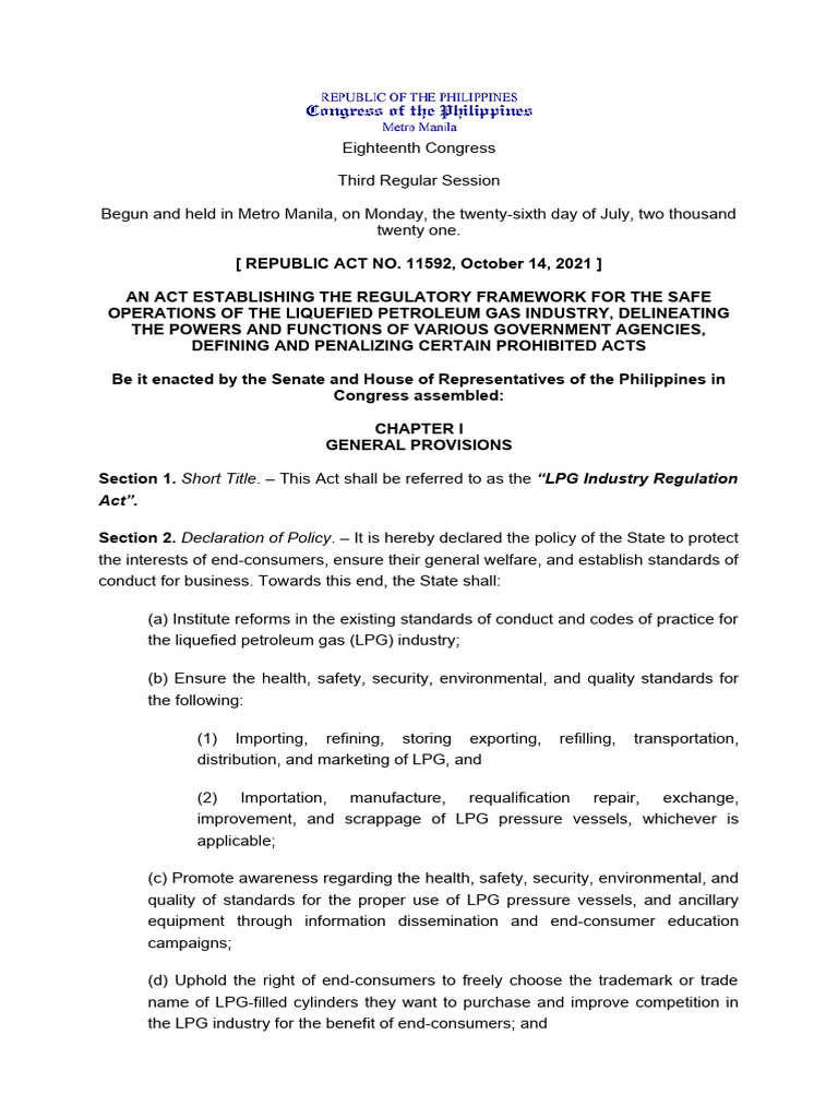 LPG Industry Regulation Act Overview | PDF