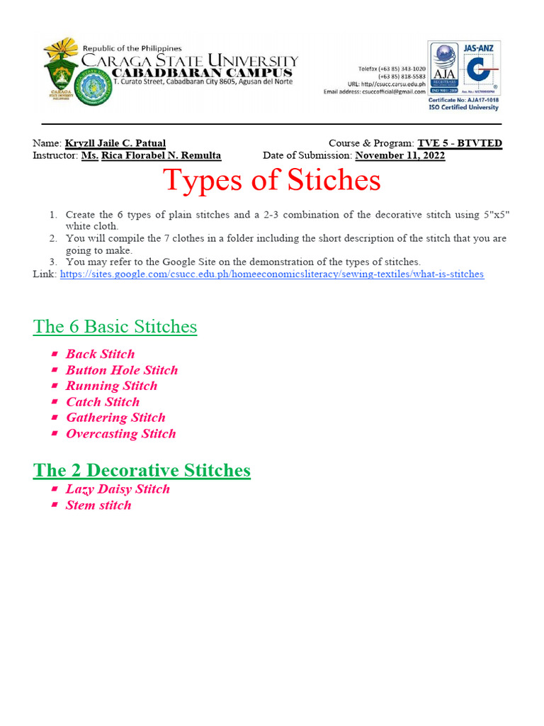 Sewing: 6 Basic & 2 Decorative Stitches | PDF