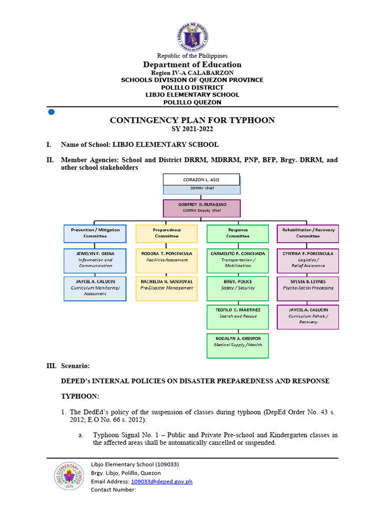 Libjo Elementary School Typhoon Plan | PDF