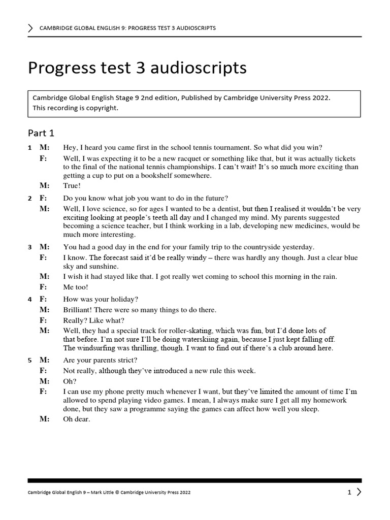 GE 9 Progress Test 3 Audioscripts | PDF