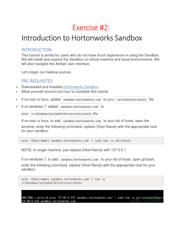 Day 1 Ex 2 - Introduction To Hortonworks Sandbox | PDF