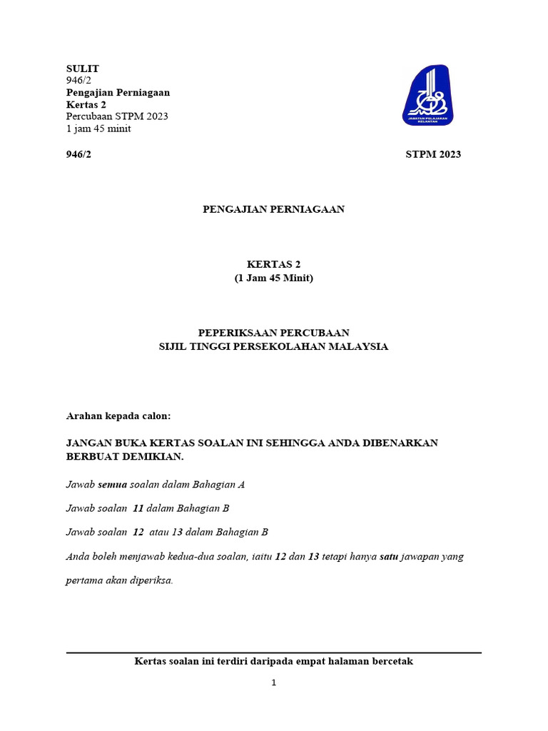 2023 - Trial P2 Kelantan (Qa) Set 2 | PDF