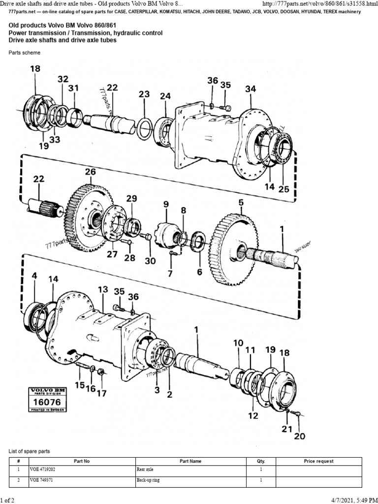 Drive Axle Shafts and Drive Axle Tubes - Old Products Volvo BM Volvo ...