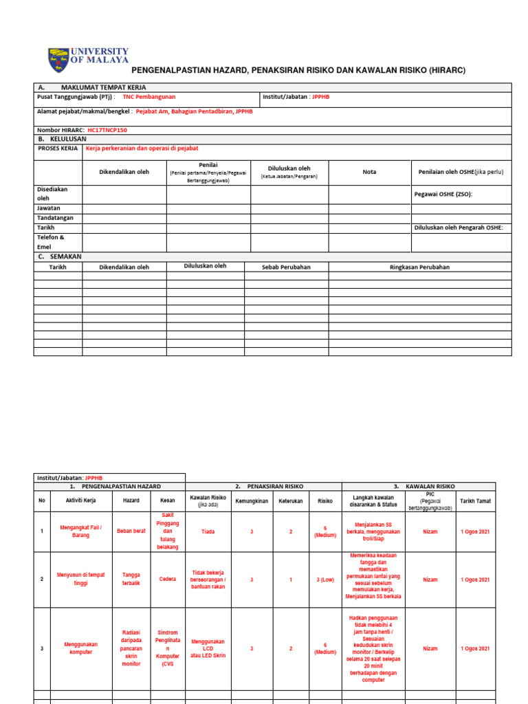 Template Borang Hirarc Pdf