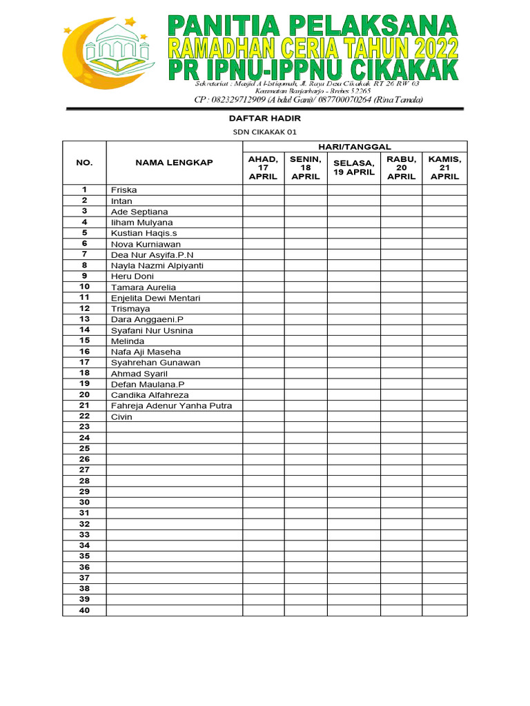 Daftar Hadir Peserta Ceklis Sesi 2 | PDF