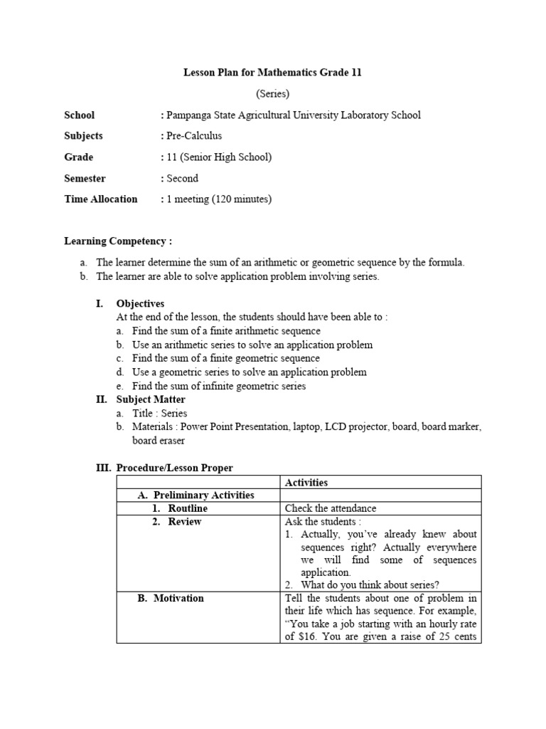 Lesson Plan of Series | PDF