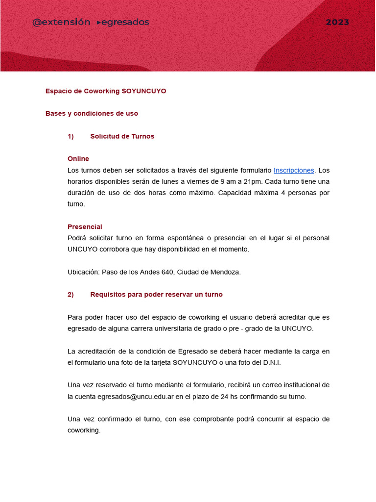 Bases y Condiciones Coworking | PDF