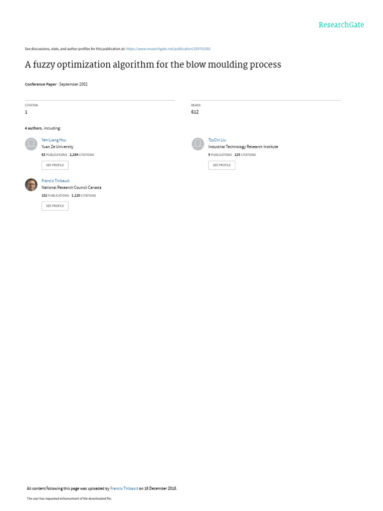 2002 A Fuzzy Optimization Algorithm For The Blow Moulding Process | PDF