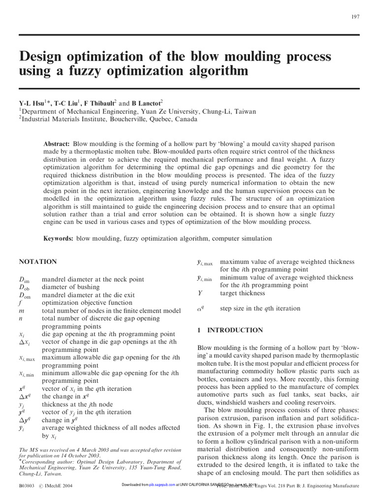 2004 Design Optimization of The Blow Moulding Process Using A Fuzzy Optimization Algorithm - DPF ...