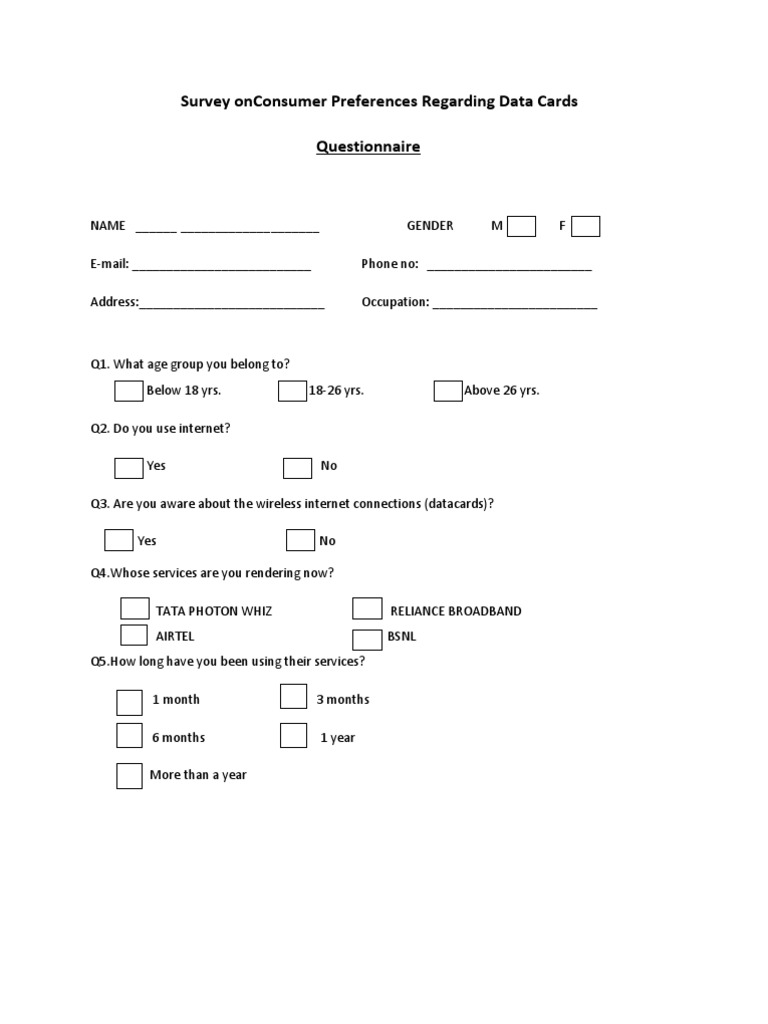 Data Card Consumer Preferences Survey | PDF | Career & Growth