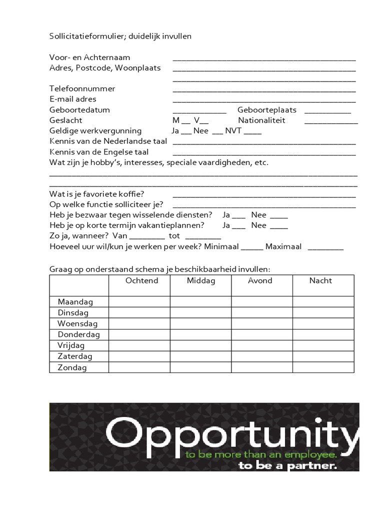 Sollicitatieformulier Starbucks | PDF