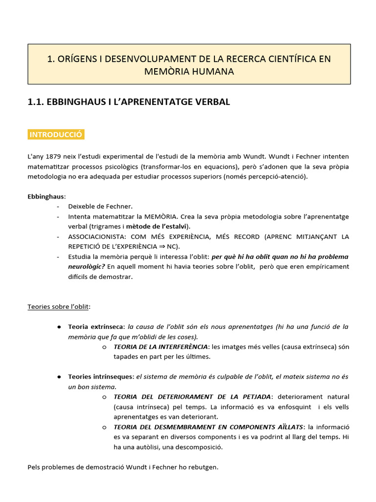 Memòria Psicologia Història I Model Actual Pdf