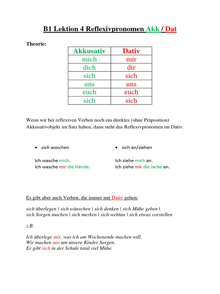 L 4 Reflexivpronomen Im Akk Dat | PDF