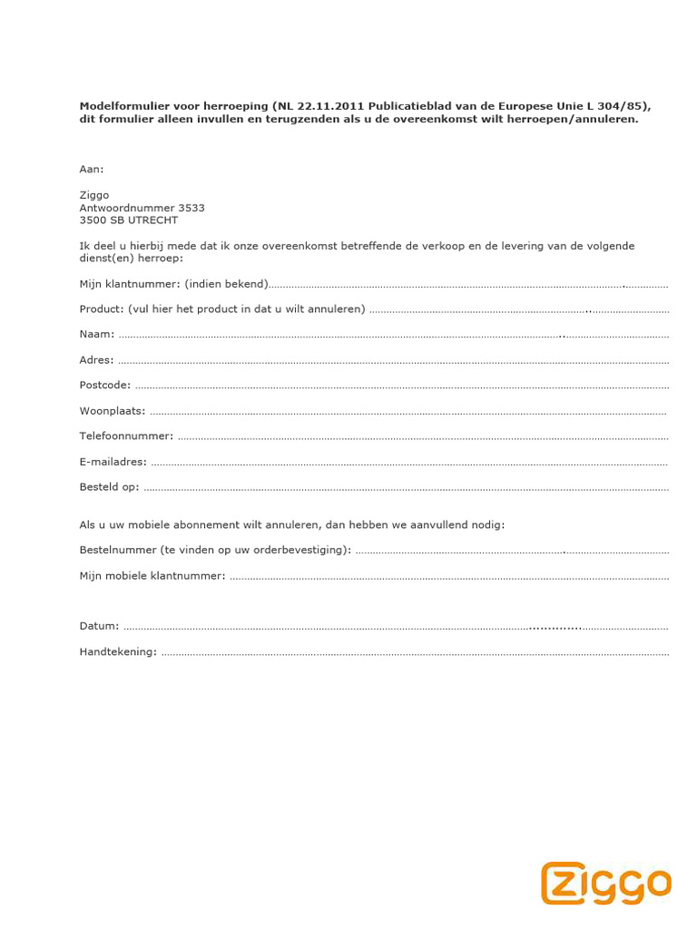 Model Herroeping Formulier | PDF
