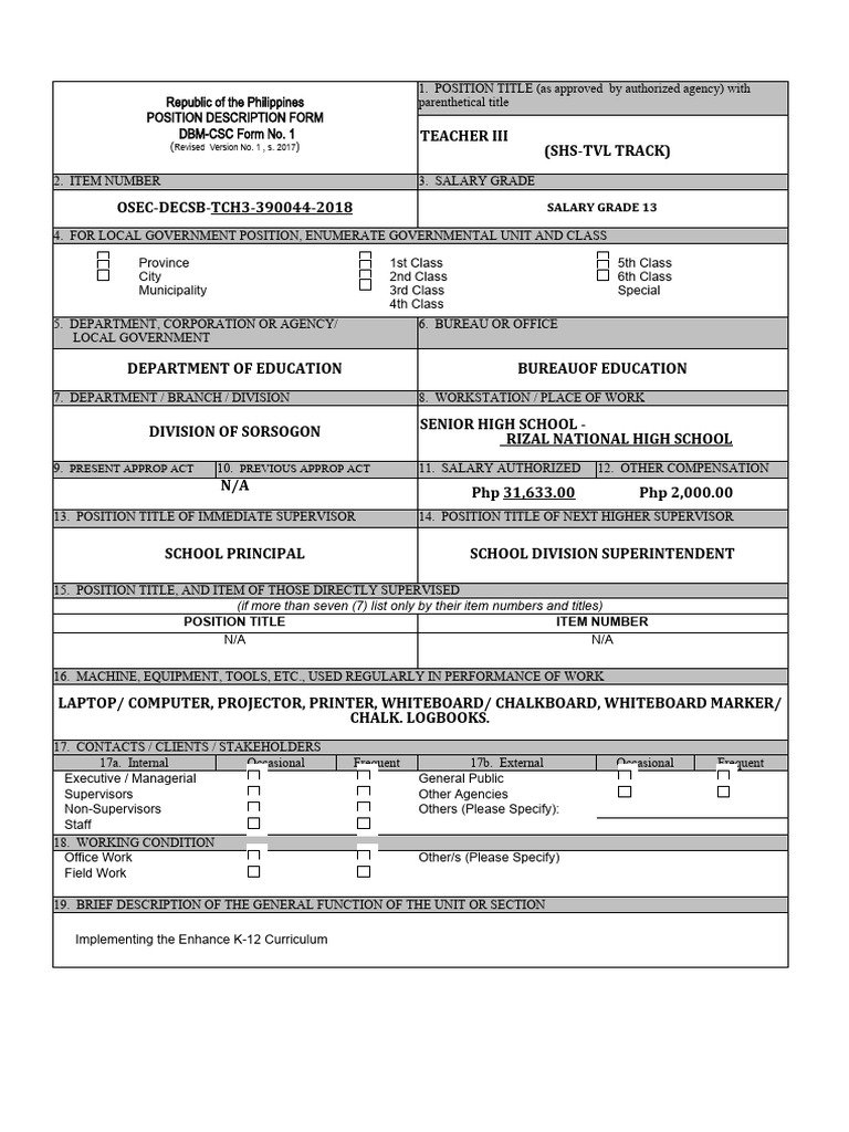 DBM CSC Form No. 1 Position Description Forms (1) NEW 2021 | PDF
