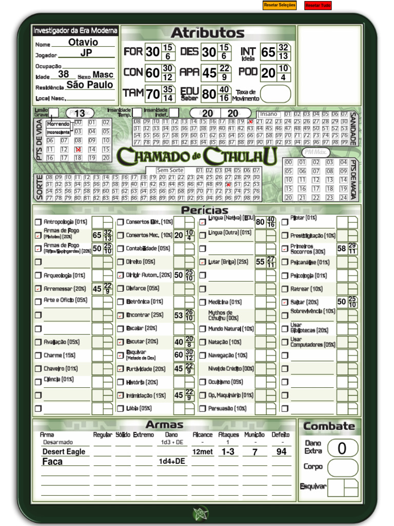 Ficha Pronta o Chamado de Cthulhu - Mafioso | PDF