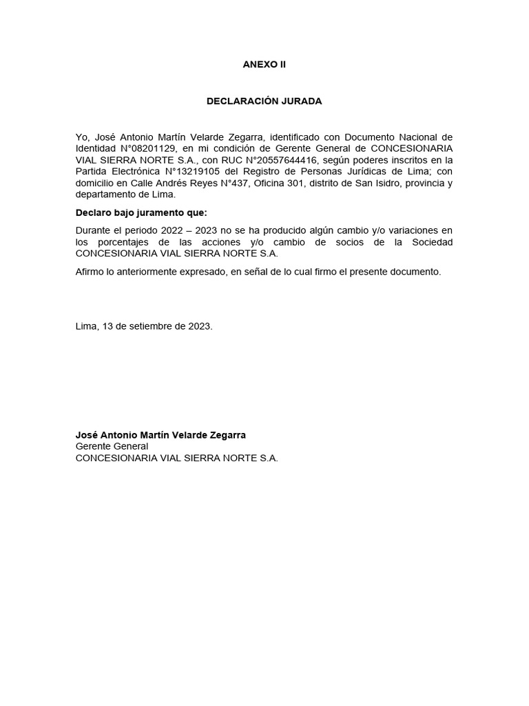 Anexo II - Declaracion Jurada | PDF