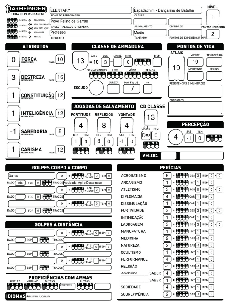 PF2 - Ficha Personagem Custom PT | PDF