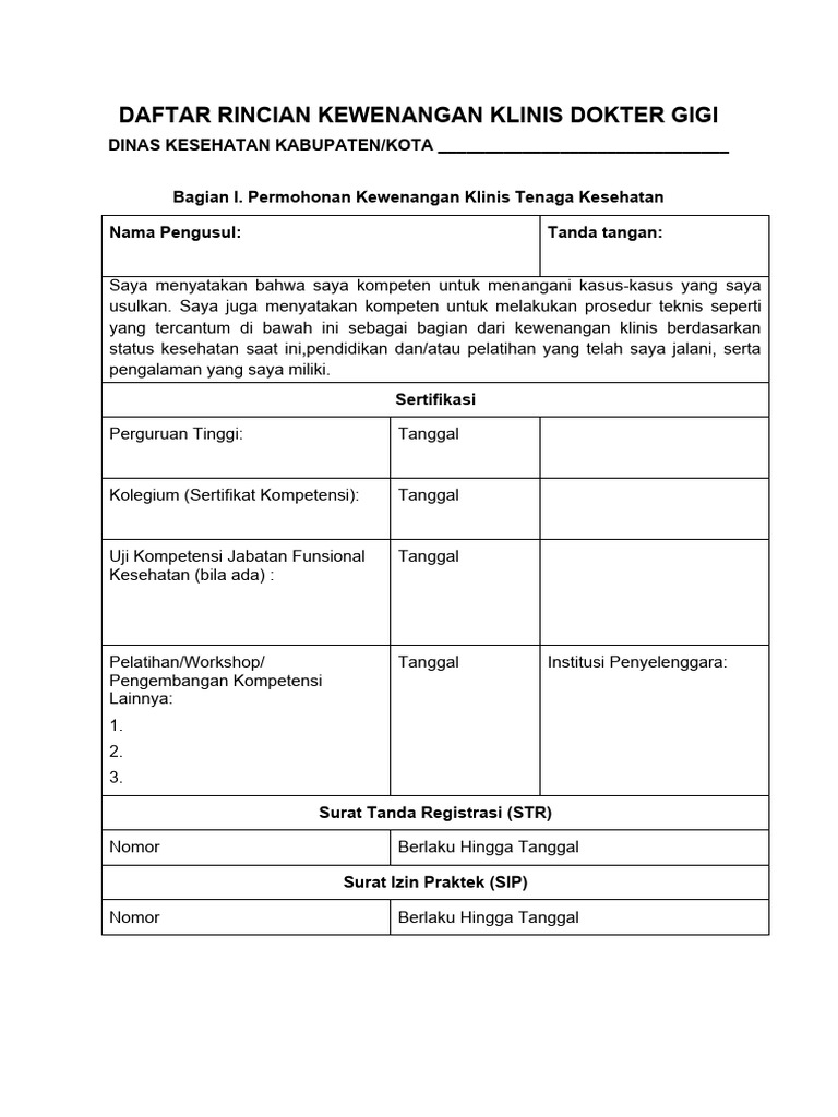 Instrumen Kredensial Dokter Gigi | PDF