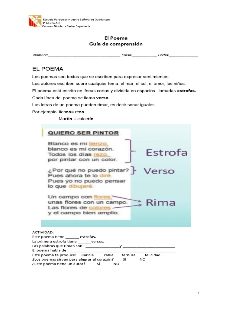 Guía de Comprensión de Poemas | PDF