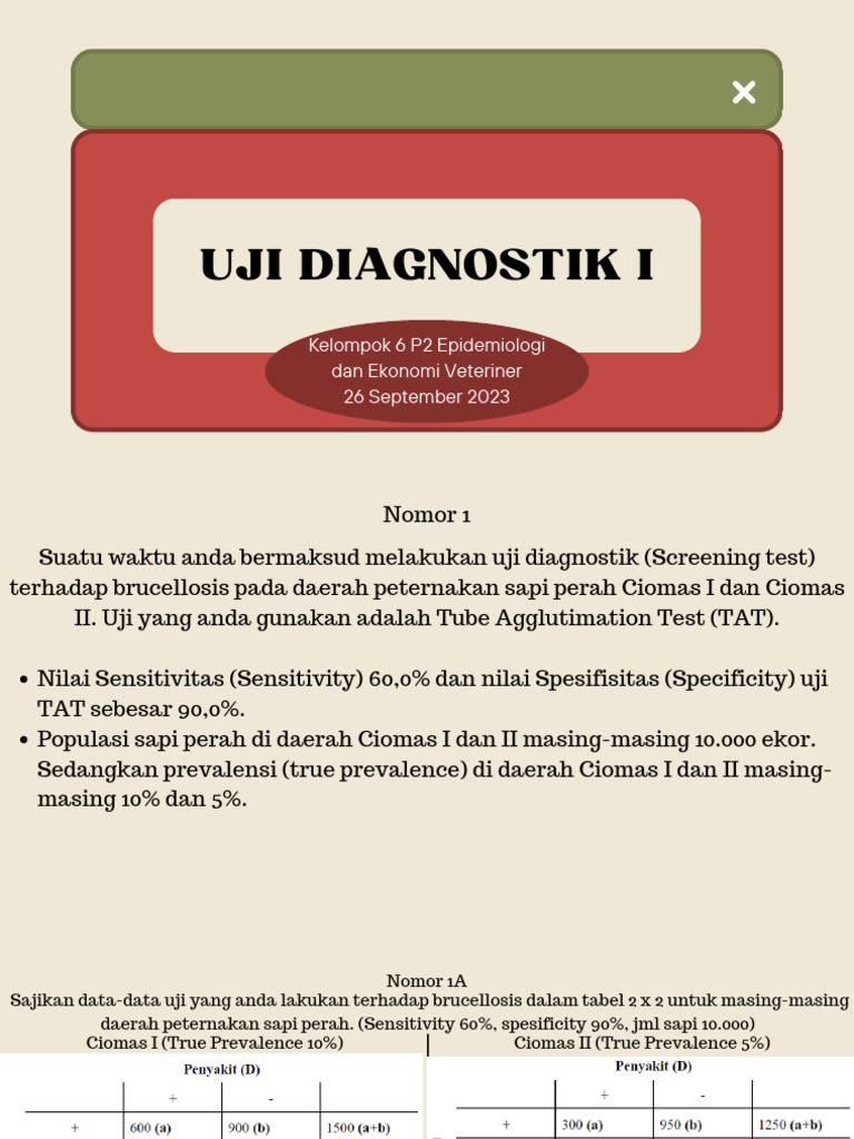 P2 - Kelompok 6 - Uji Diagnostik I - 19 September 2023 - PPT | PDF