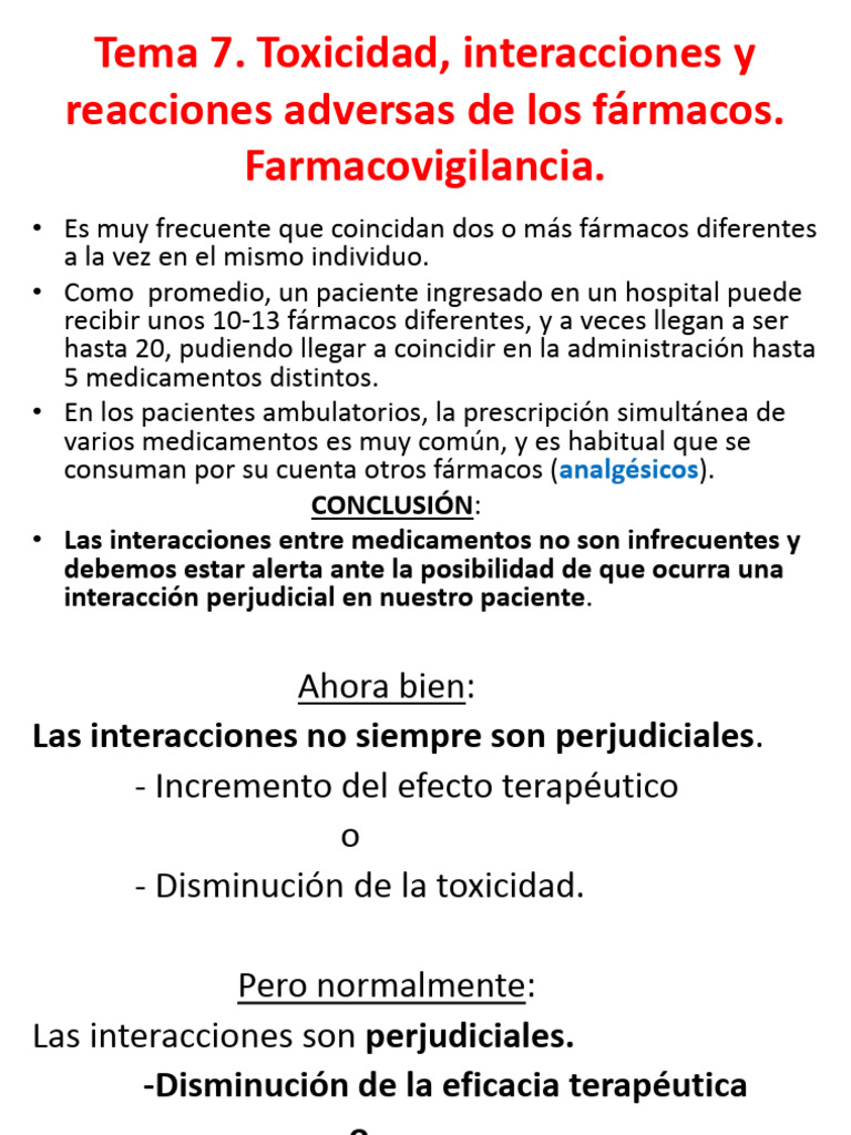 Tema 7. Toxicidad, Interacciones y Reacciones Adversas de Los Fármacos. Farmacovigilancia. | PDF